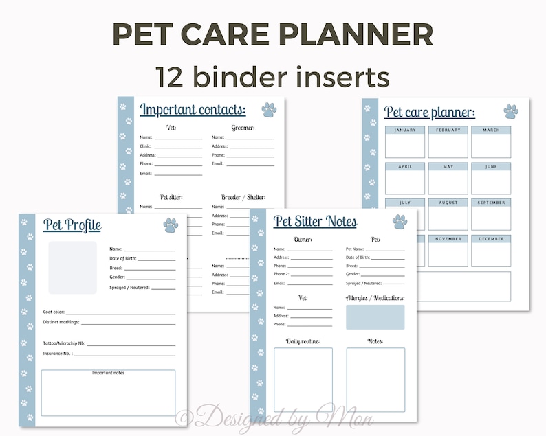 Cute Printable Pet Planner for Cat and Dog Owners Dog Organizer, Dog ...