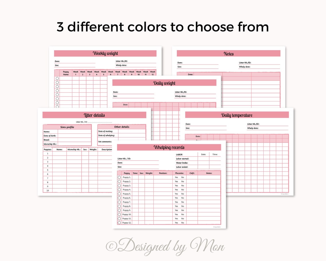 Basic Breeder Charts and Breeder Forms Bundle for Puppy Breeding ...