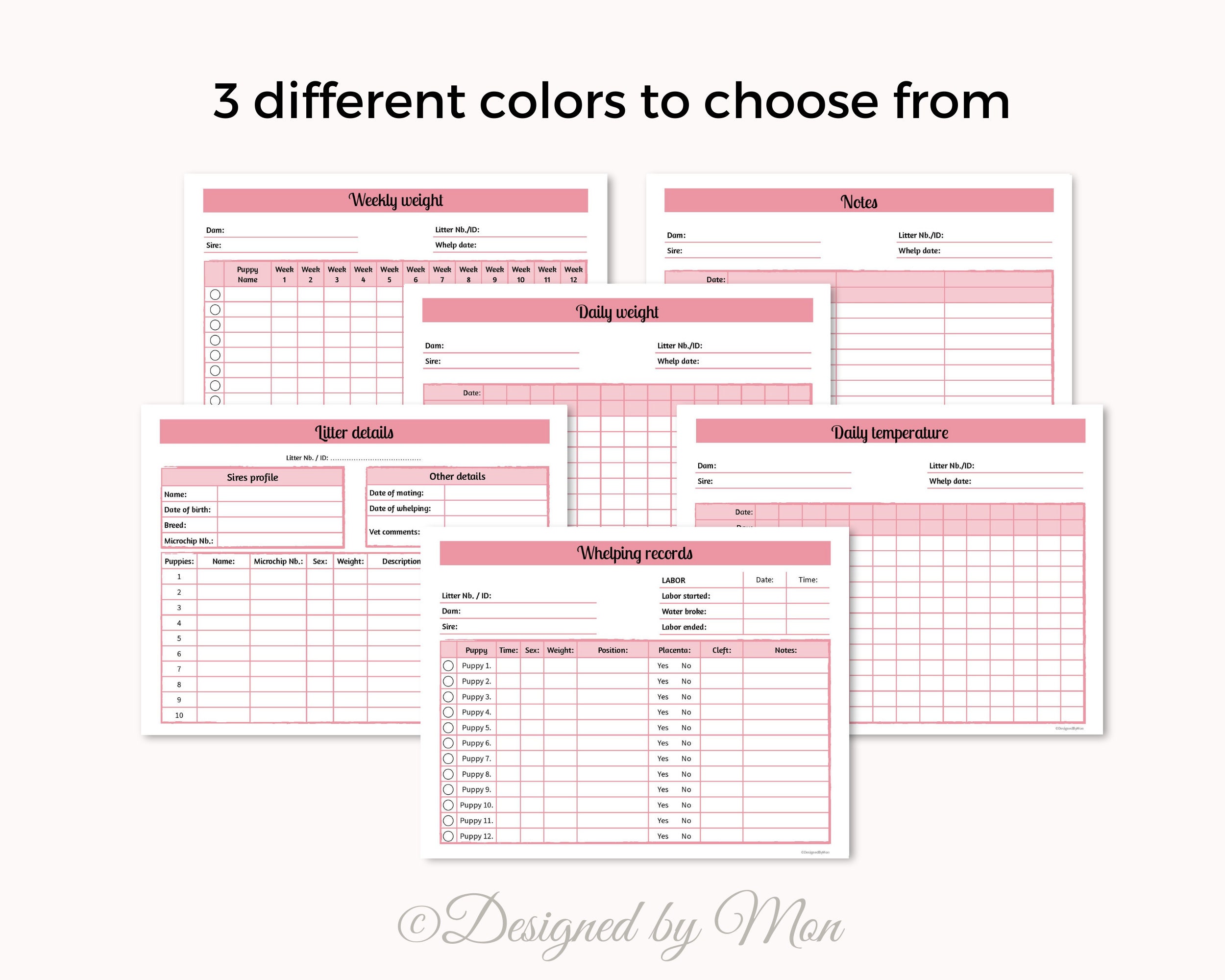 Basic Breeder Charts and Breeder Forms Bundle for Puppy Breeding ...