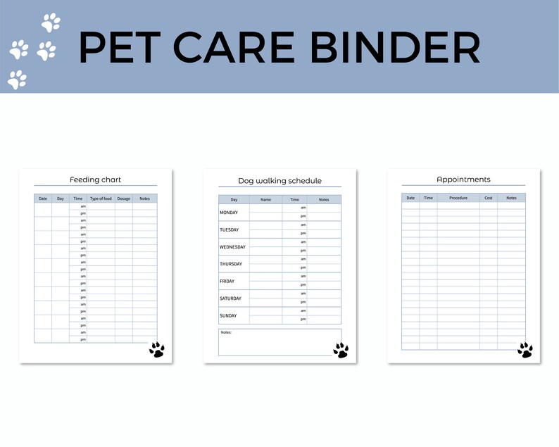 Minimalistic Pet Planner for Dog Owners - Pet Care Binder, Dog ...