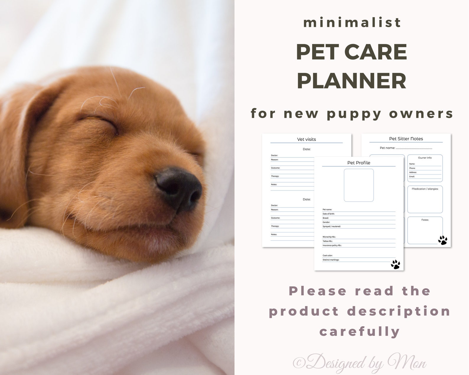 Minimalist Pet Planner for New Puppy Owners Pet Care Journal - Etsy