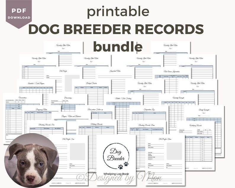 Dog Breeder Records Bundle With Whelping Records: Printable Dog Breeder ...