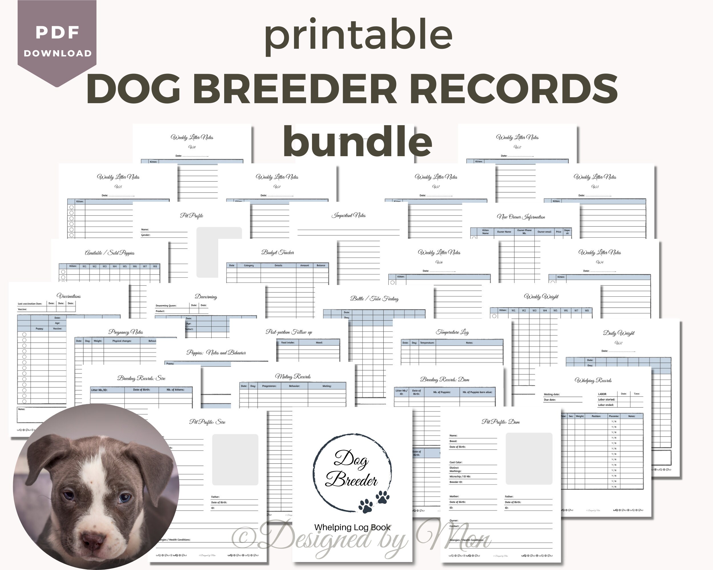 Dog Breeder Records Bundle With Whelping Records: Printable Dog Breeder ...