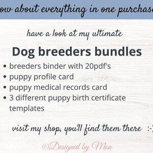 Puppy ID Cards for Dog Breeders : Puppy Profile Cards and Puppy Medical ...