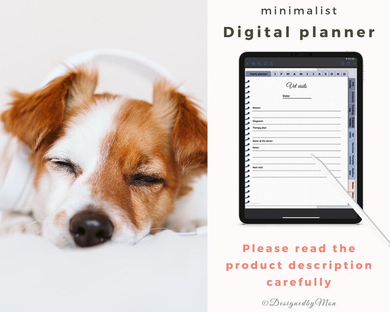 Minimalist Digital Pet Planner for Goodnotes - Dog Planner, Dog Health ...