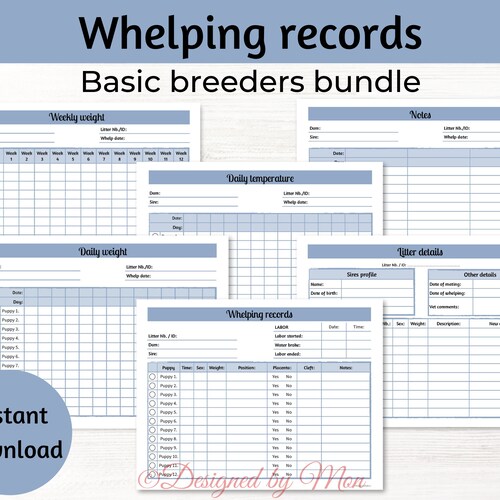 Basic Breeder Charts and Breeder Forms Bundle for Puppy | Etsy