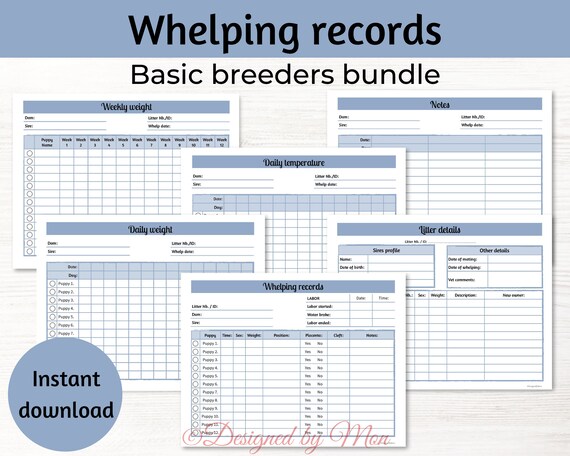 Basic Breeder Charts and Breeder Forms Bundle for Puppy - Etsy