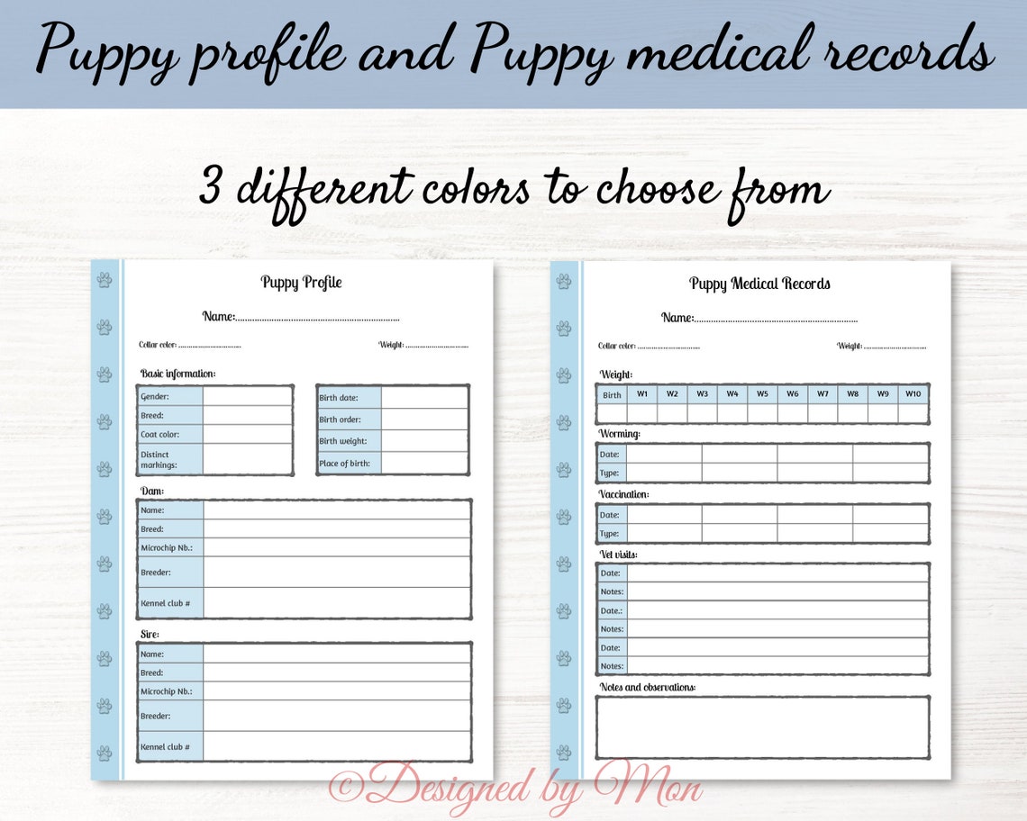 Puppy ID Cards for Dog Breeders : Puppy Profile Cards and Puppy Medical ...