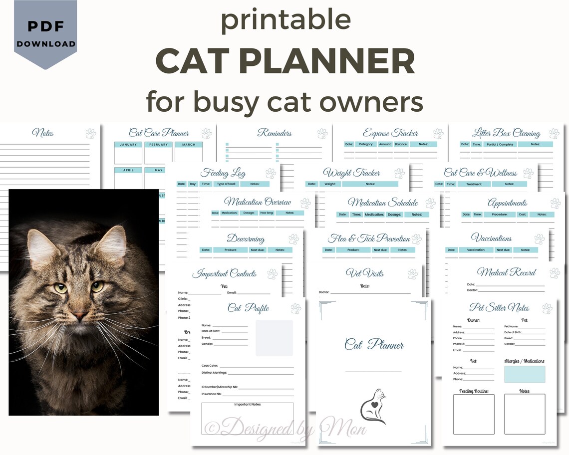 Pet Planner for Cat Owners Printable Cat Planner Cat Care Planner Pet ...