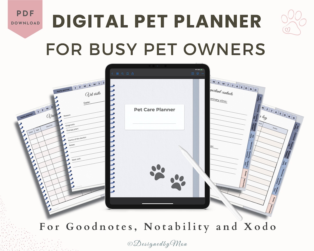 Minimalist Digital Pet Planner for Goodnotes - Dog Planner, Dog Health ...