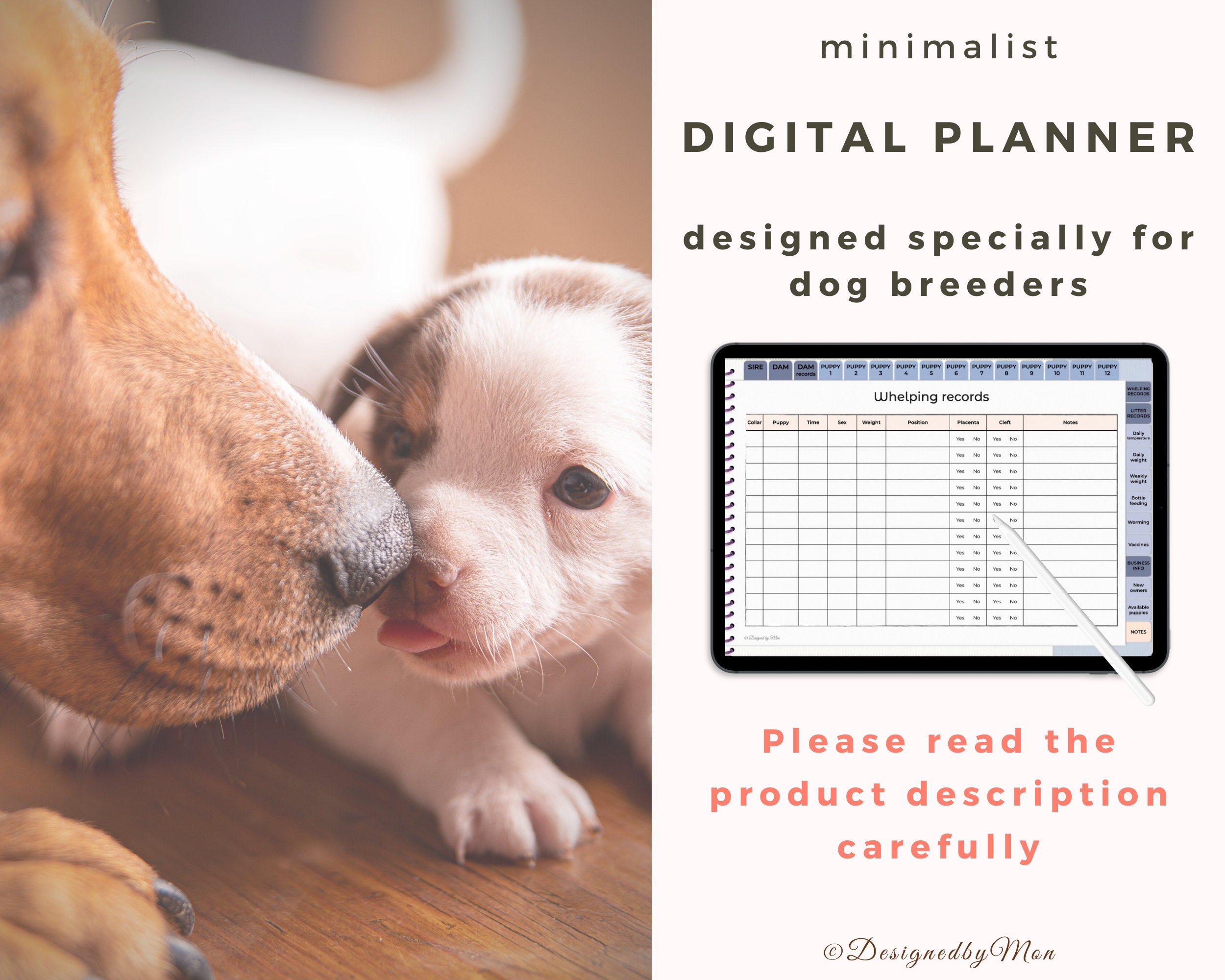 Minimalist Digital Planner for Dog Breeders: Breeder Records, Breeder ...