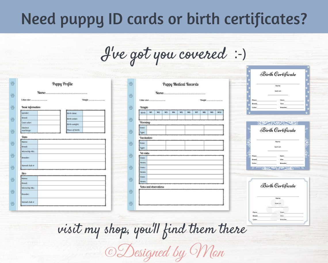 Basic Breeder Charts and Breeder Forms Bundle for Puppy | Etsy