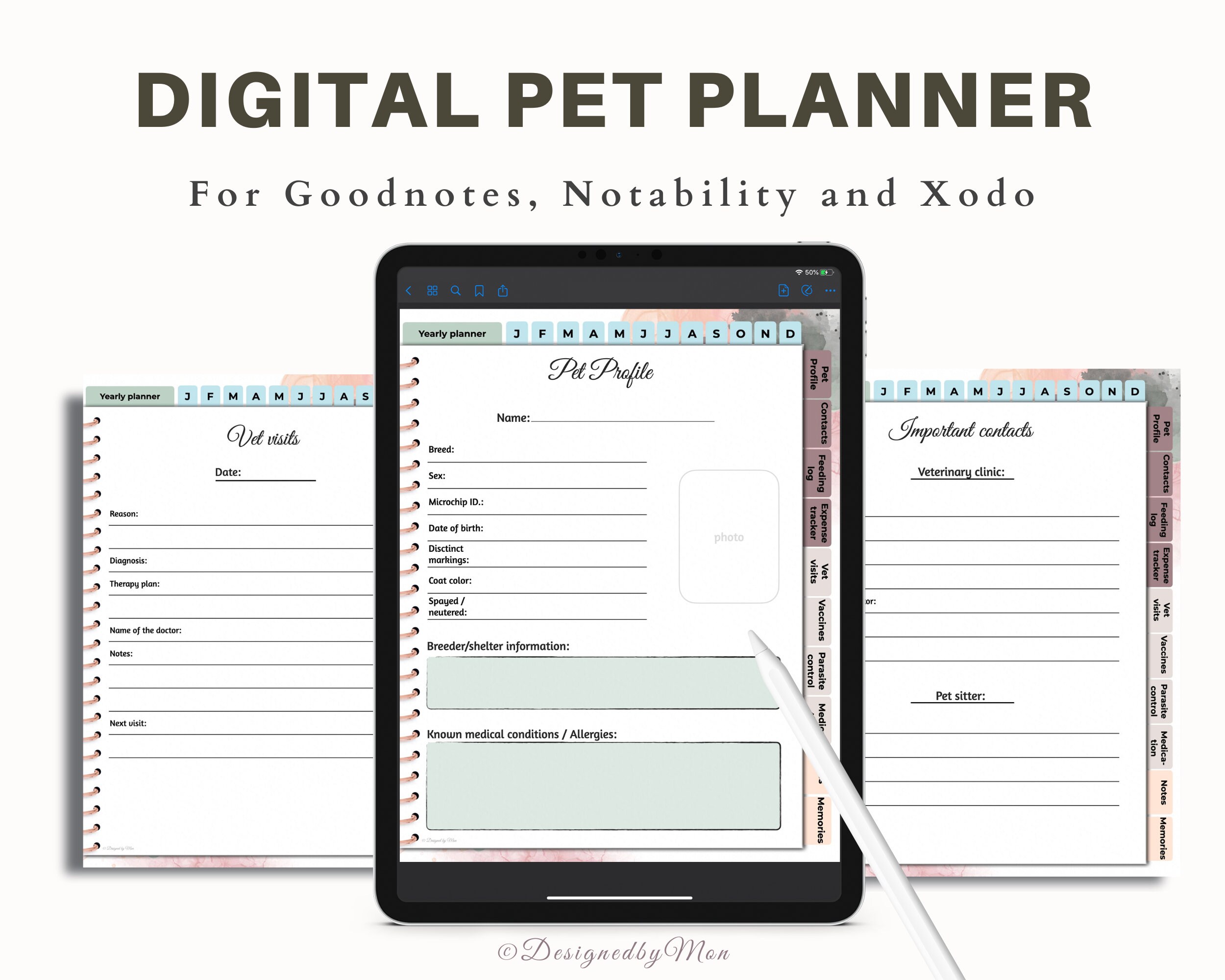 Digital Boho Pet Planner for Goodnotes - Dog Planner, Dog Health ...