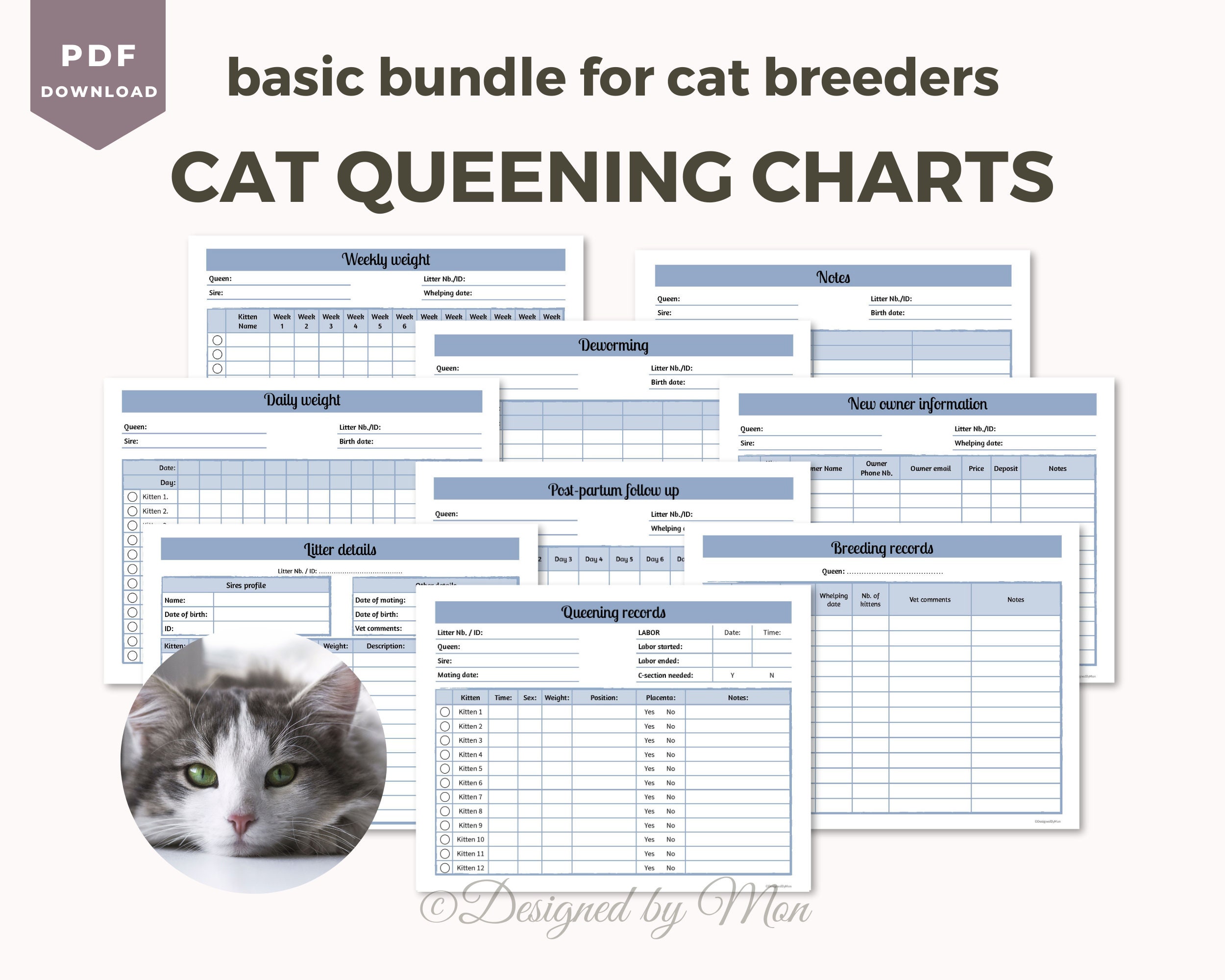 Essential Cat Breeding Charts Minibundle for Cat Breeders Cat Whelping ...