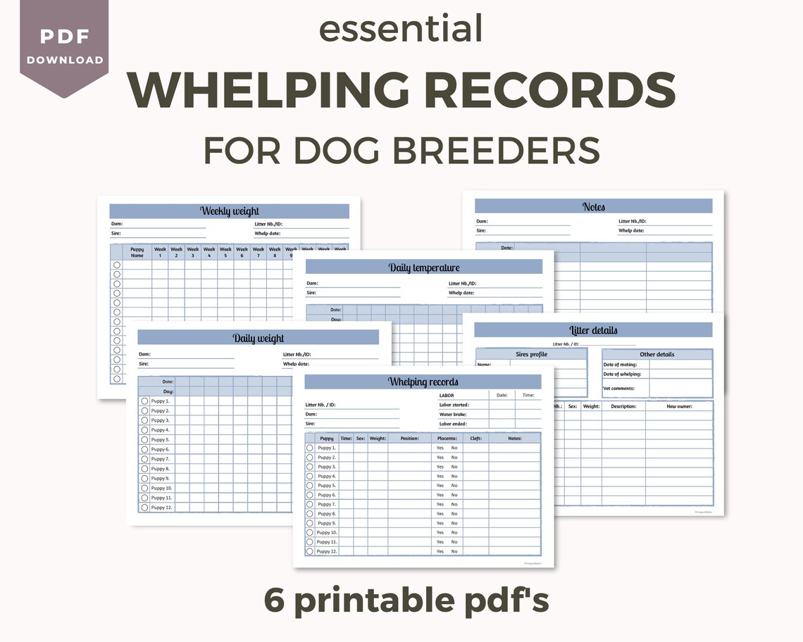 Basic Breeder Charts and Breeder Forms Bundle for Puppy Breeding ...