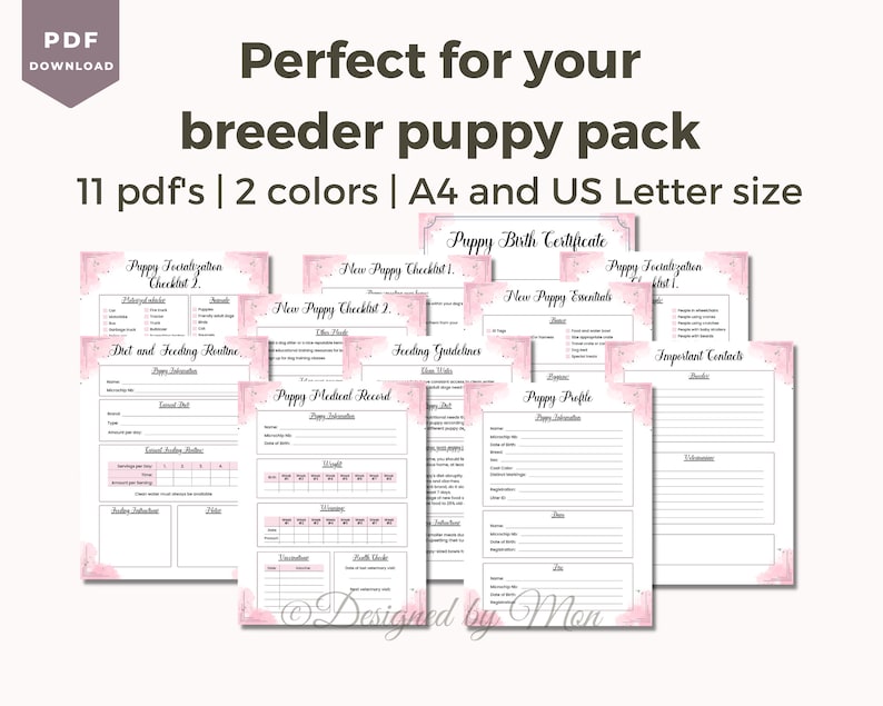 Puppy Pack Printables for Dog Breeding - Puppy Kit | Puppy Packs | Dog ...