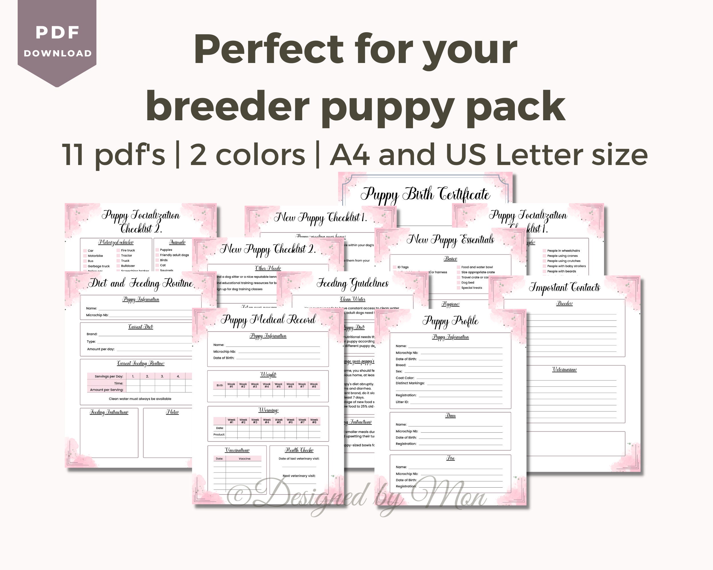 Puppy Pack Printables for Dog Breeding - Puppy Kit | Puppy Packs | Dog ...