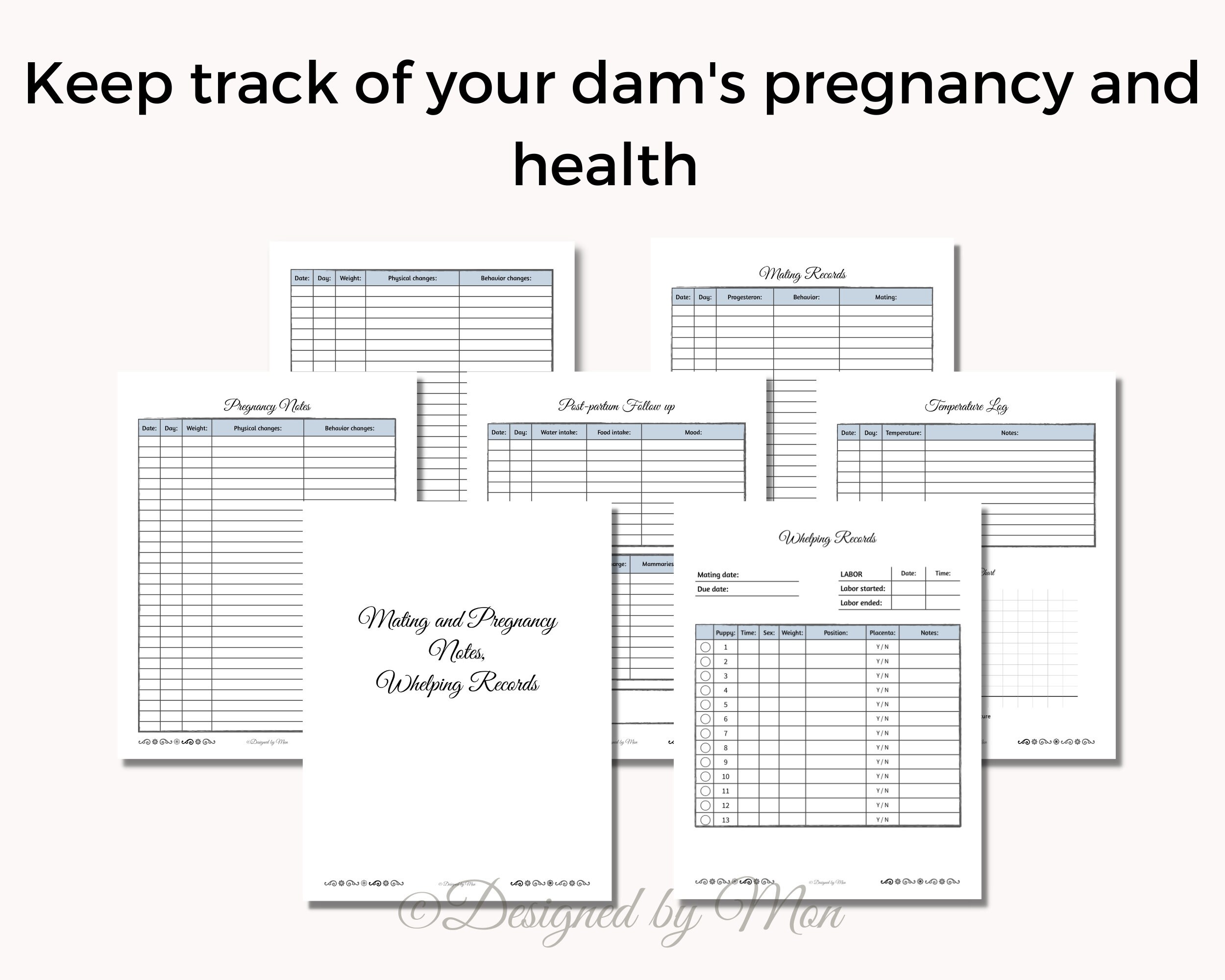 Dog Breeder Records Bundle With Whelping Records: Printable Dog Breeder ...