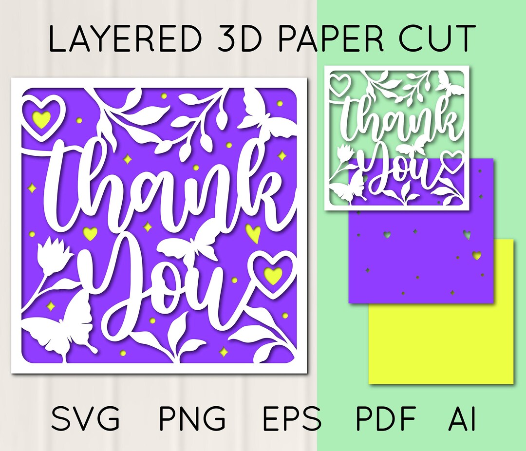 3D Thank You Layered Paper Cut, Digital File, Cricut Template, Thank ...