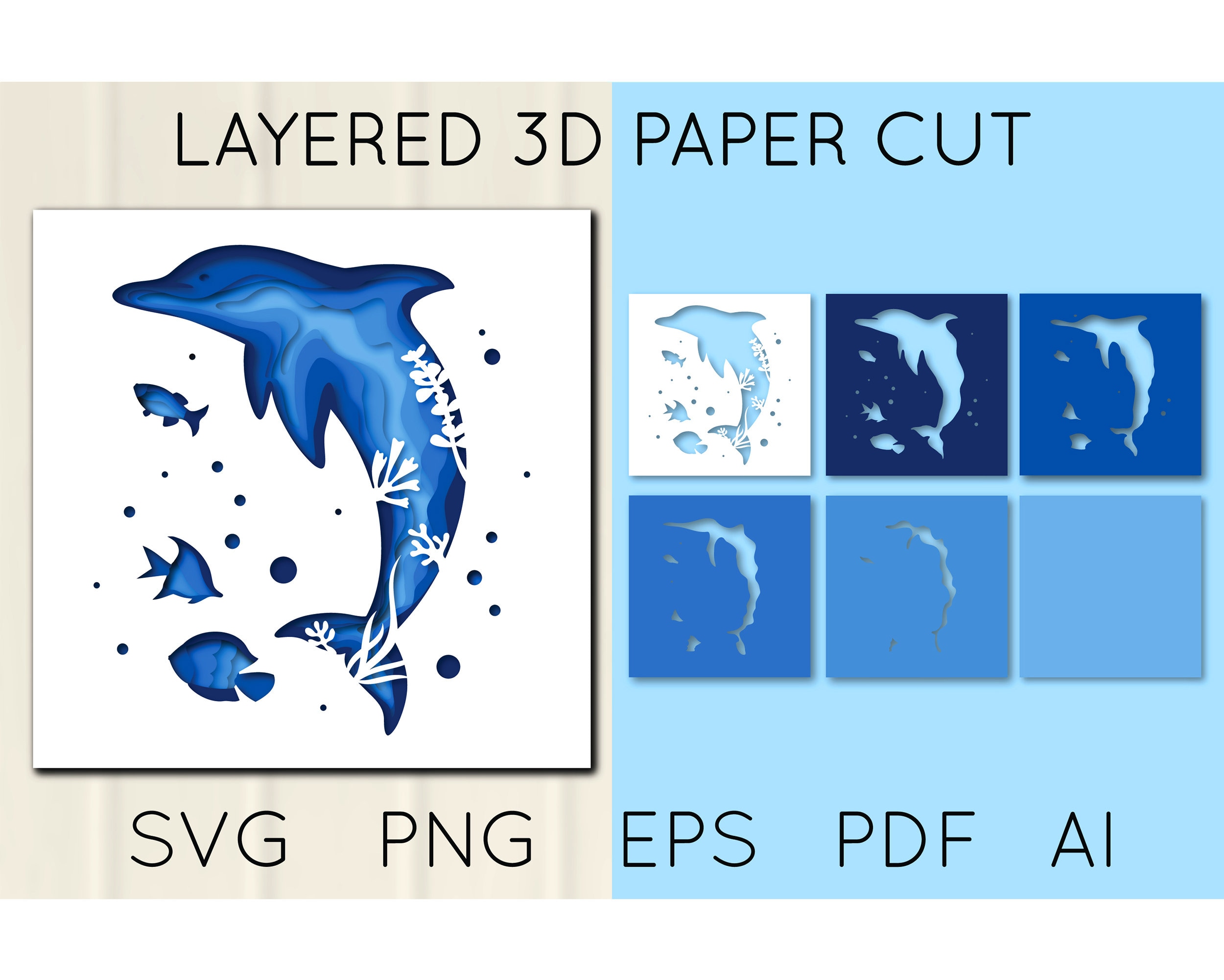 3D Dolphin Layered Paper Cut Sea Animal Sea Life Cricut - Etsy