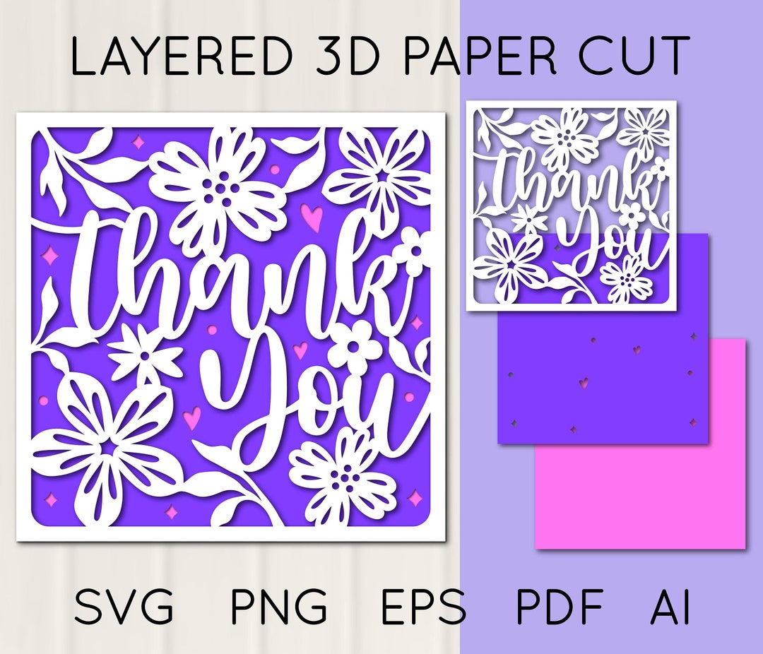 3D Thank You Layered Paper Cut, Digital File, Cricut Template, Thank ...