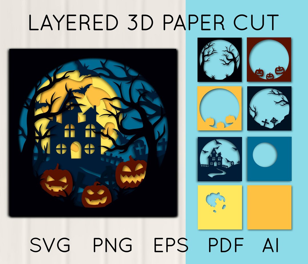 3D Halloween With Haunted House Layered Paper Cut. Cut File Template ...
