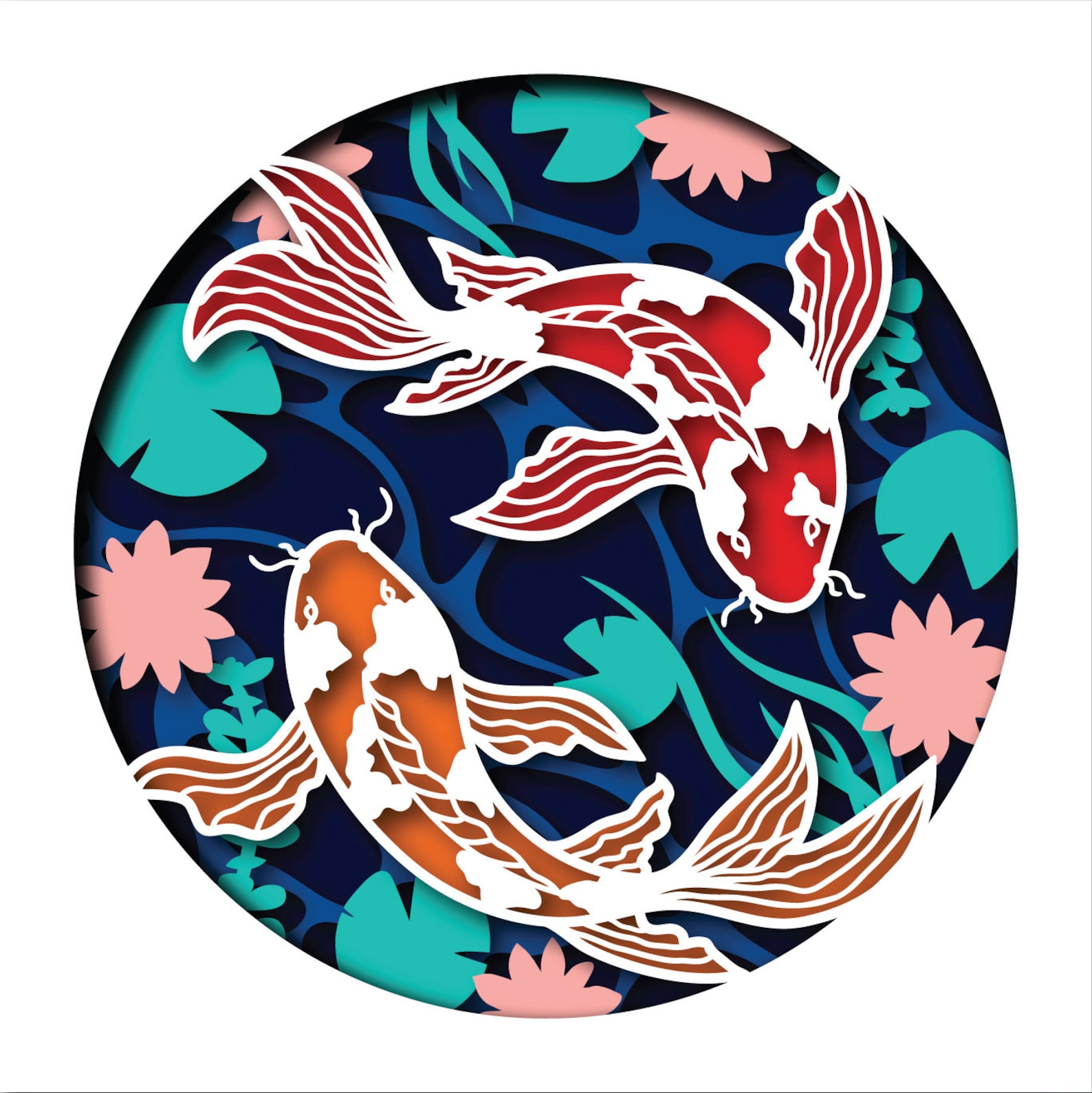 3D Japanese Koi Fish Layered Paper Cut, Koi Fish SVG, Fish Paper Cut ...