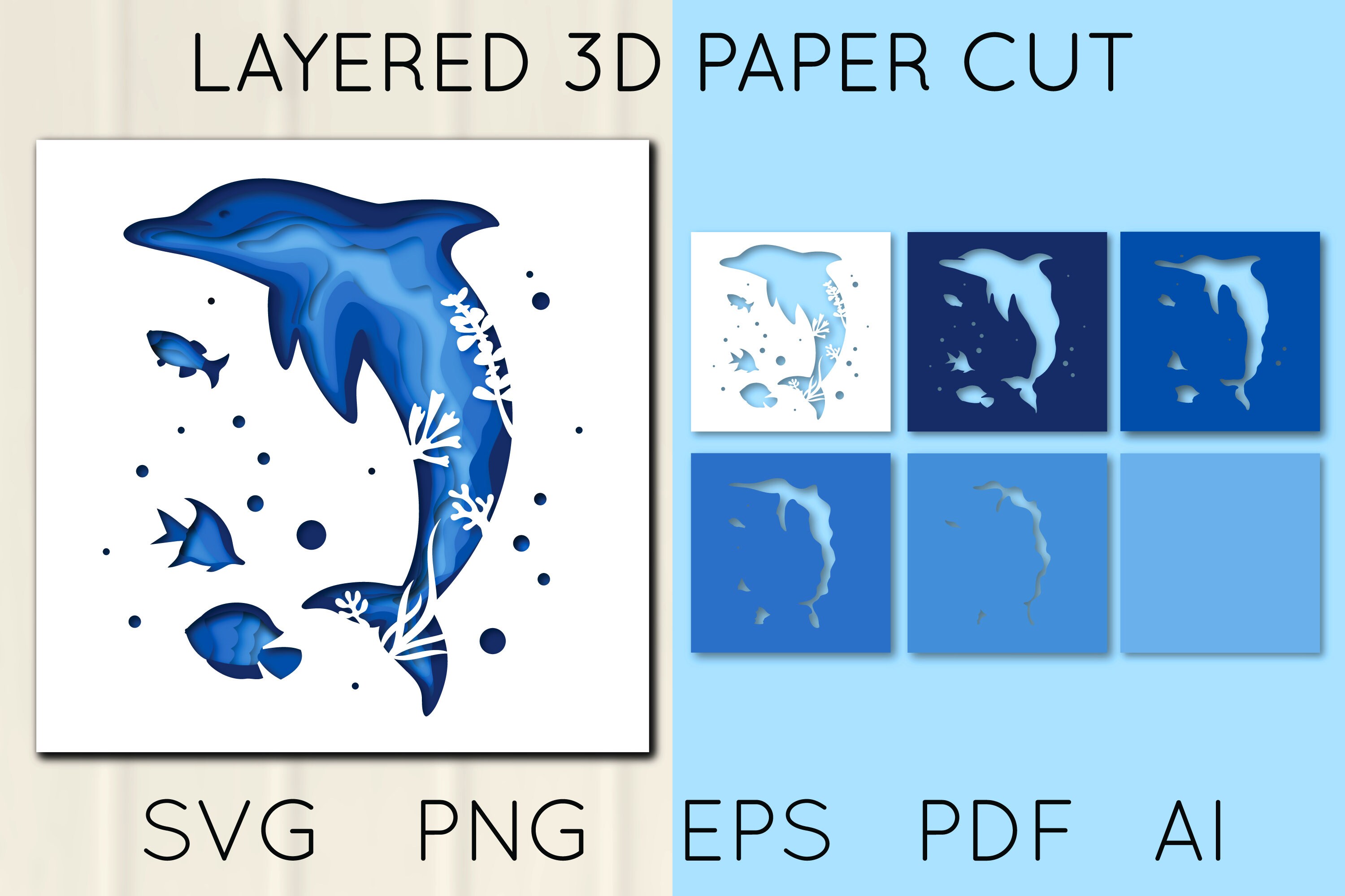 3D Dolphin Layered Paper Cut Sea Animal Sea Life Cricut - Etsy