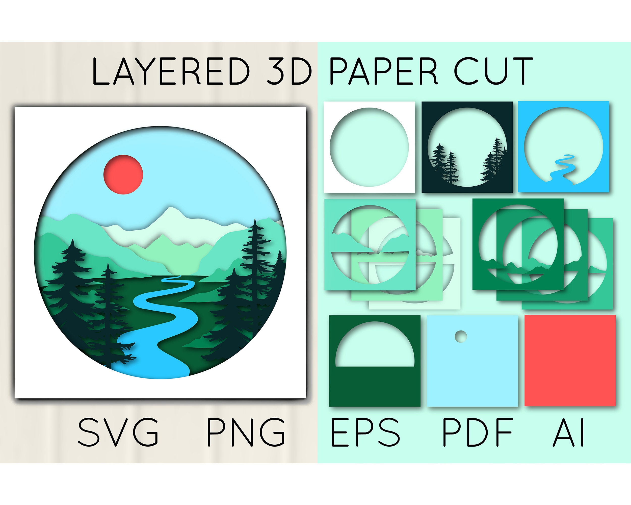 3D Landscapes Layered Papercut Bundle 4 in 1 Mountains - Etsy