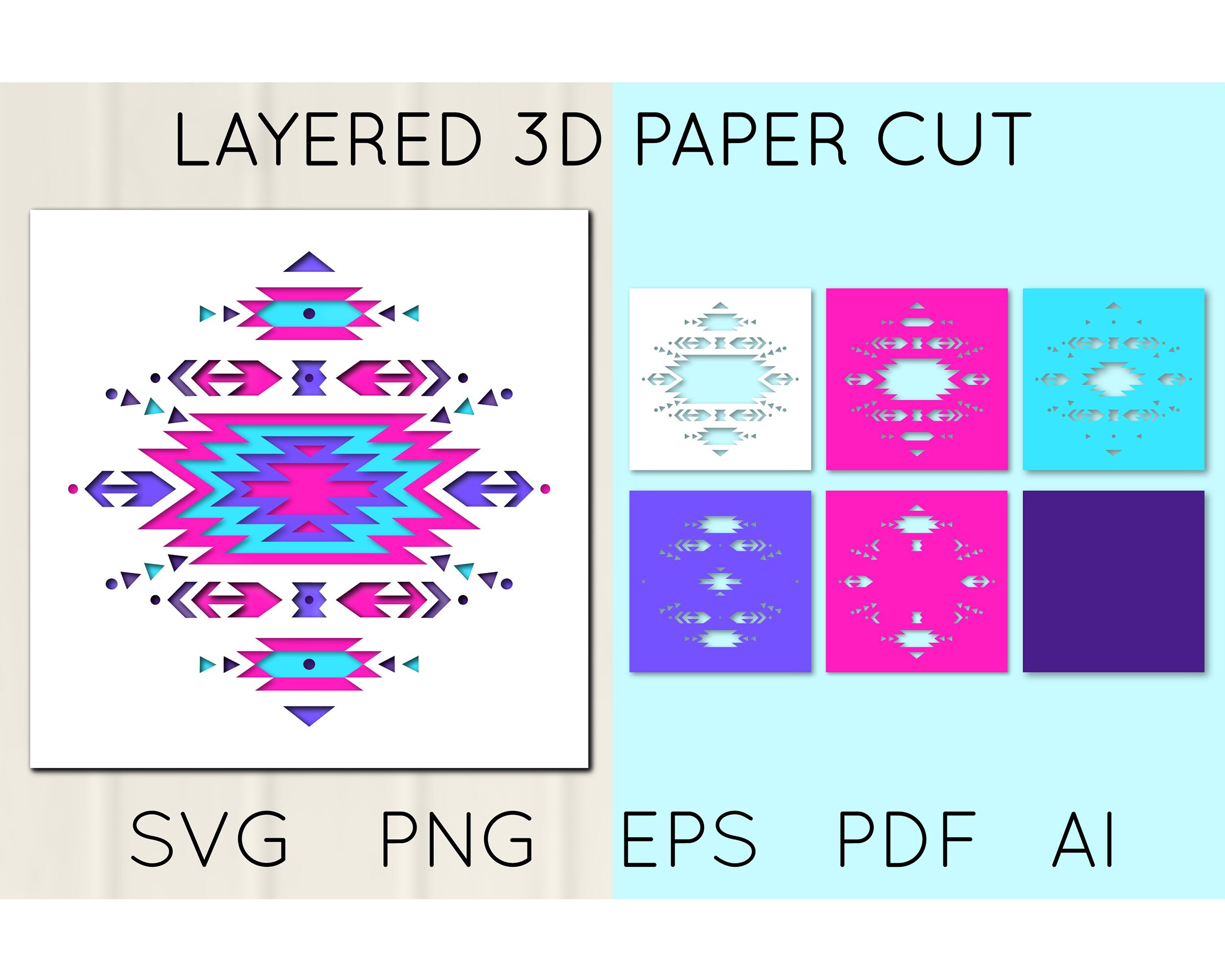 Aztec Tribal Ornament 3D Layered Papercut SVG, Ethnic Pattern Paper ...