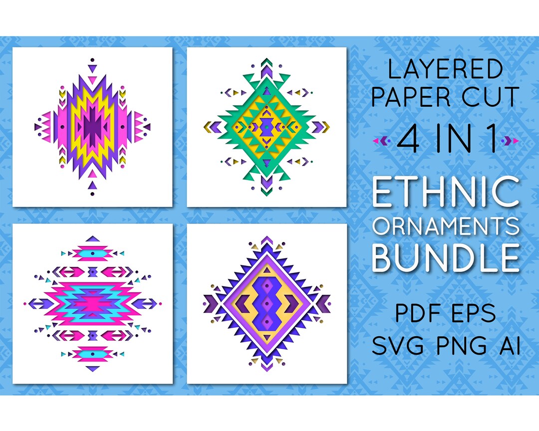 Aztec Tribal Ornaments 3D Layered Papercut SVG, Ethnic Patterns Paper ...