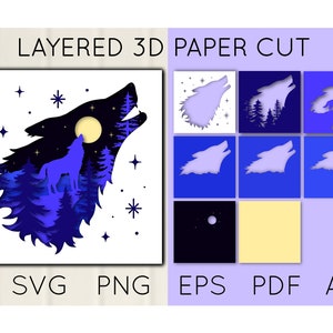 Wild Wolf 3D Layered Paper Cut, Wall Art, Shadow Box, Wolf Svg, Wolf ...