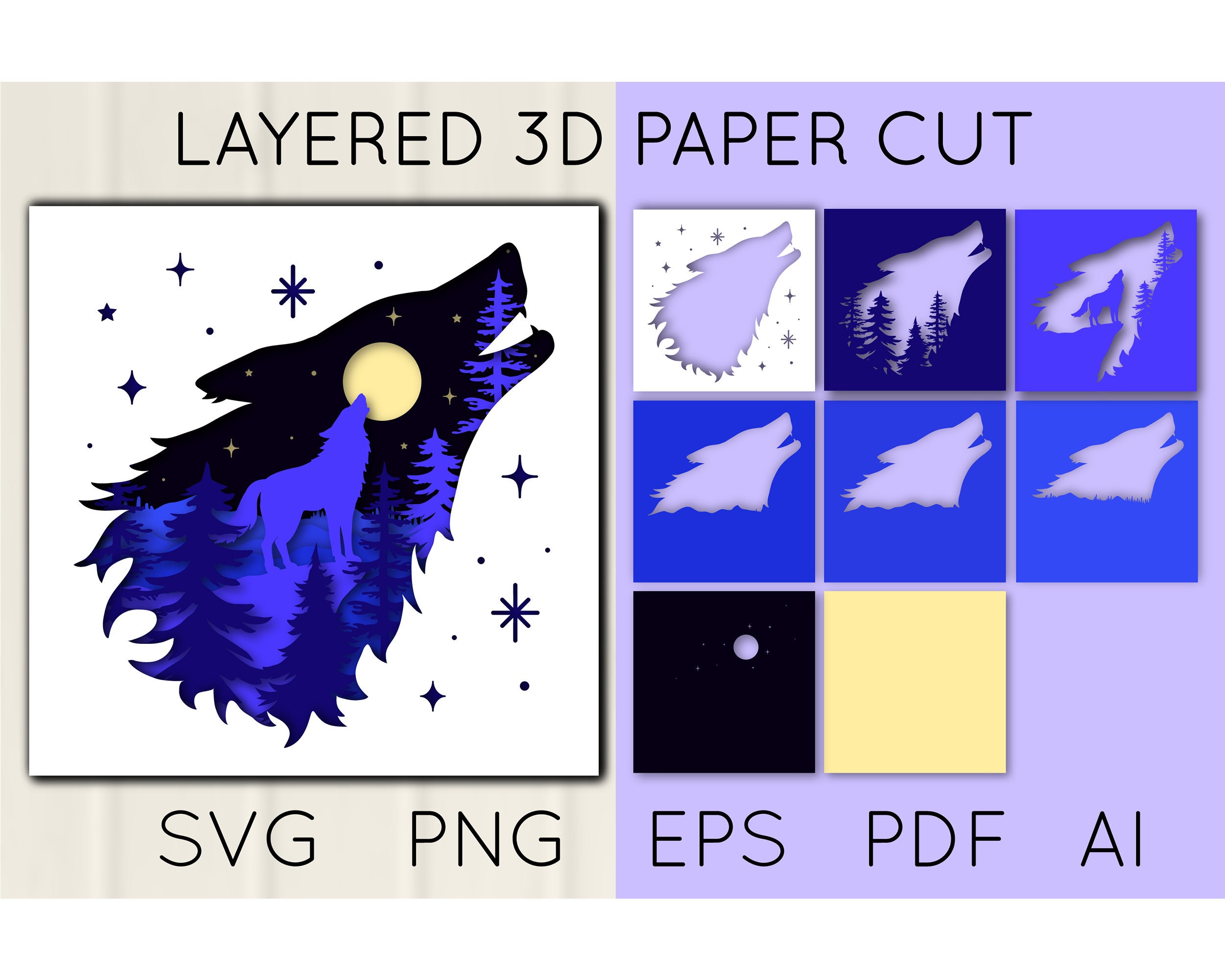 Wild Wolf 3D Layered Paper Cut, Wall Art, Shadow Box, Wolf Svg, Wolf ...