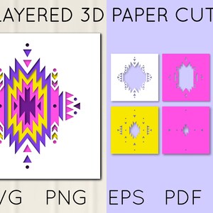 Aztec Tribal Ornaments 3D Layered Papercut SVG, Ethnic Patterns Paper ...