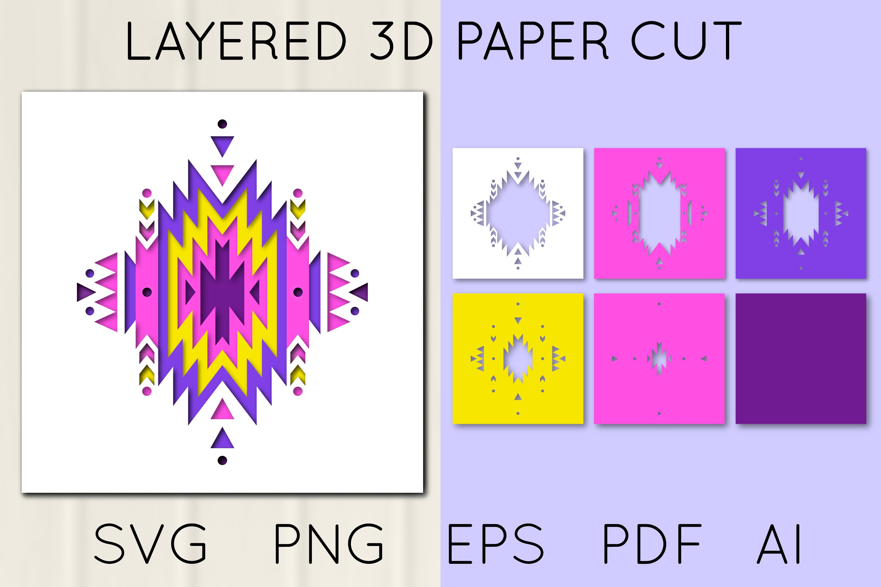 Aztec Tribal Ornaments 3D Layered Papercut SVG Ethnic - Etsy