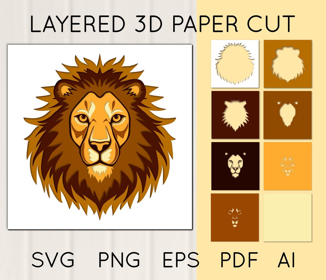 3D Lion Layered Paper Cut, African Animal, Cricut, Lion SVG, Lion ...