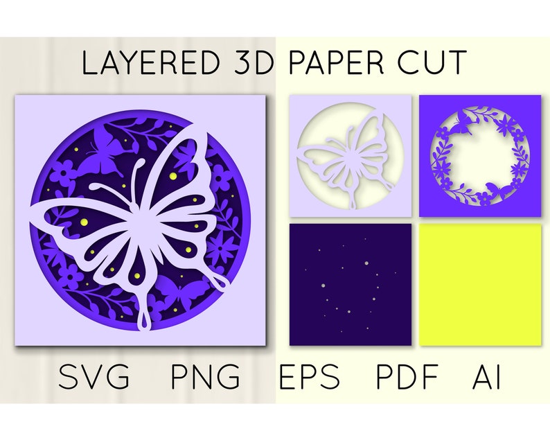 Butterflies and Flowers 3D Layered Paper Cut, Papercutting Digital File ...