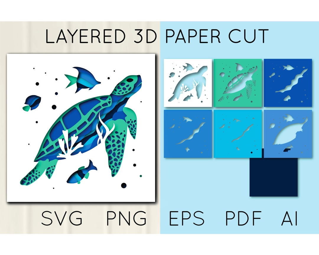 3D Sea Turtle Layered Paper Cut, Sea Animal, Cricut File, Sea Turtle ...