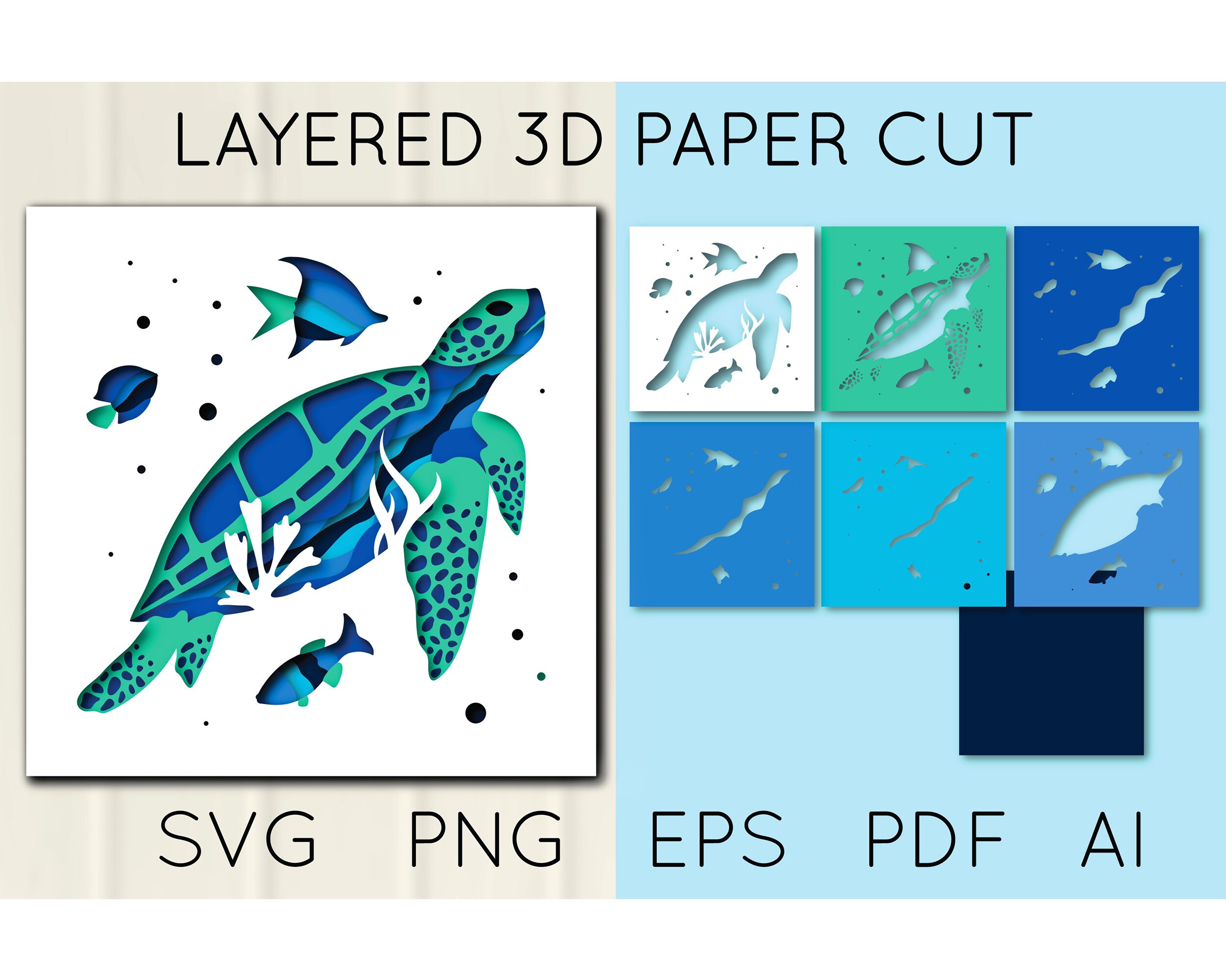 3D Sea Turtle Layered Paper Cut Sea Animal Cricut File Sea - Etsy