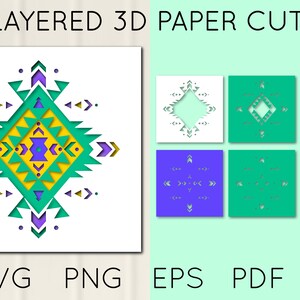 Aztec Tribal Ornaments 3D Layered Papercut SVG, Ethnic Patterns Paper ...