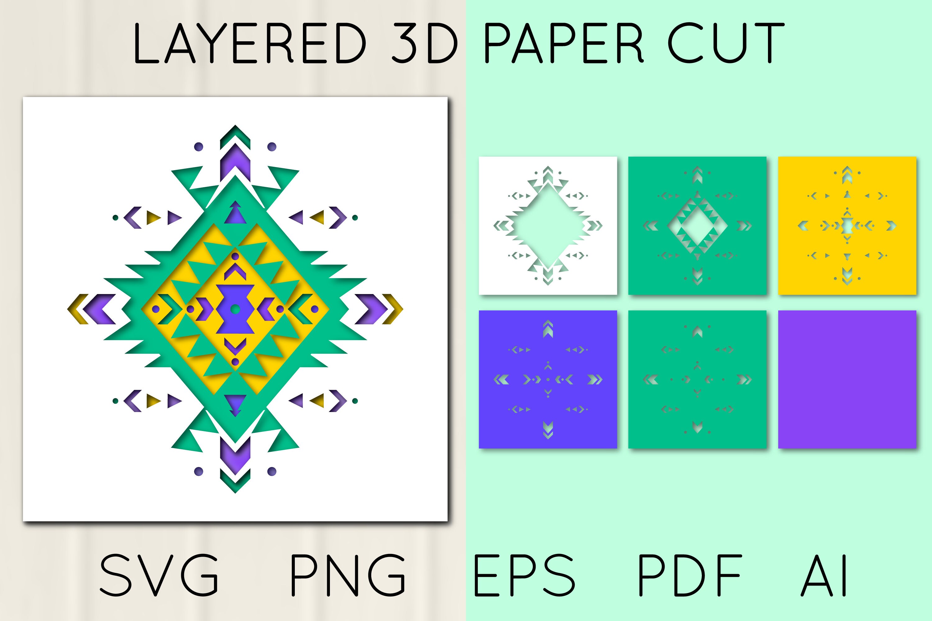 Aztec Tribal Ornaments 3D Layered Papercut SVG Ethnic - Etsy