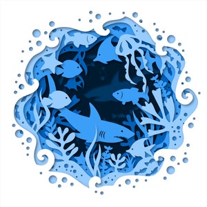 3D Under the Sea Layered Paper Cut Bundle 4 in 1: Sea Turtle, Sharks ...