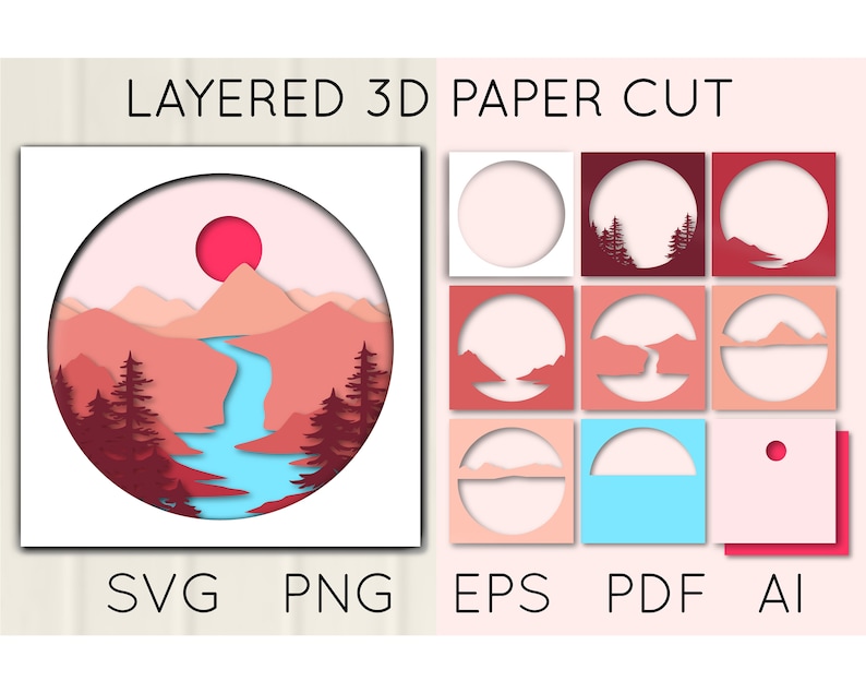 3D Landscapes Layered Papercut Bundle 4 in 1 Mountains - Etsy