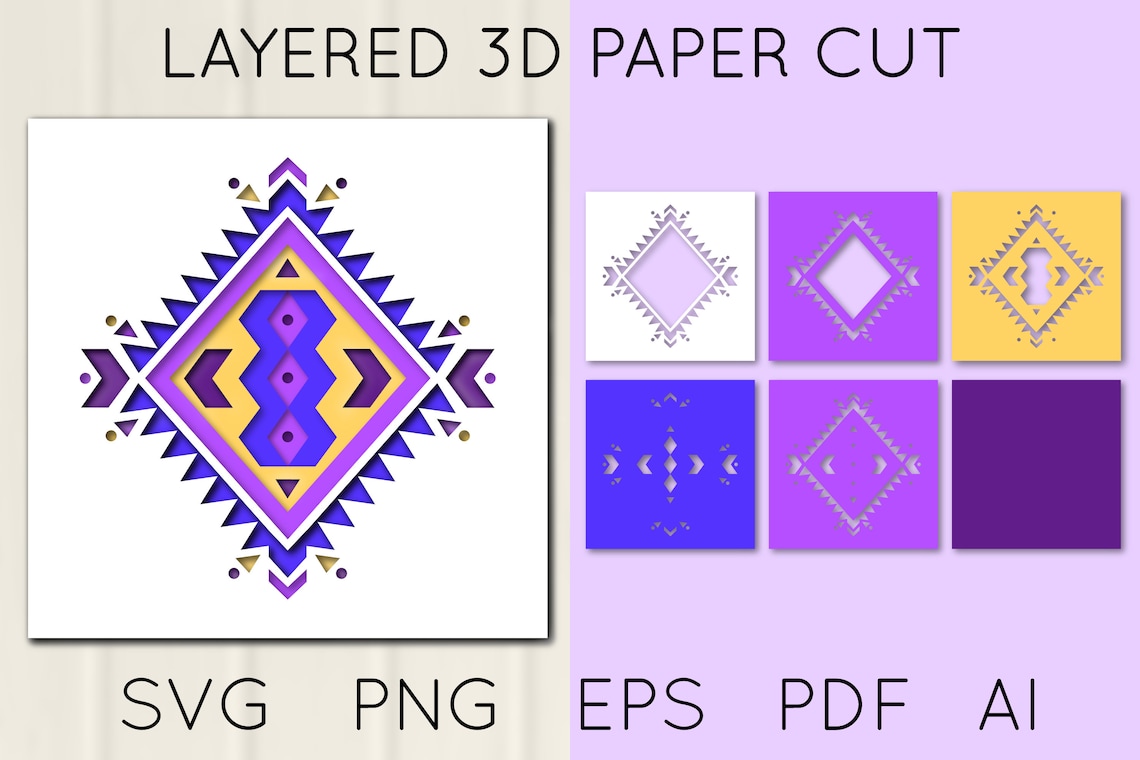 Aztec Tribal Ornaments 3D Layered Papercut SVG Ethnic - Etsy