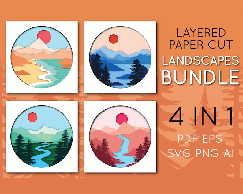 3D Landscapes Layered Papercut Bundle 4 in 1 Mountains - Etsy