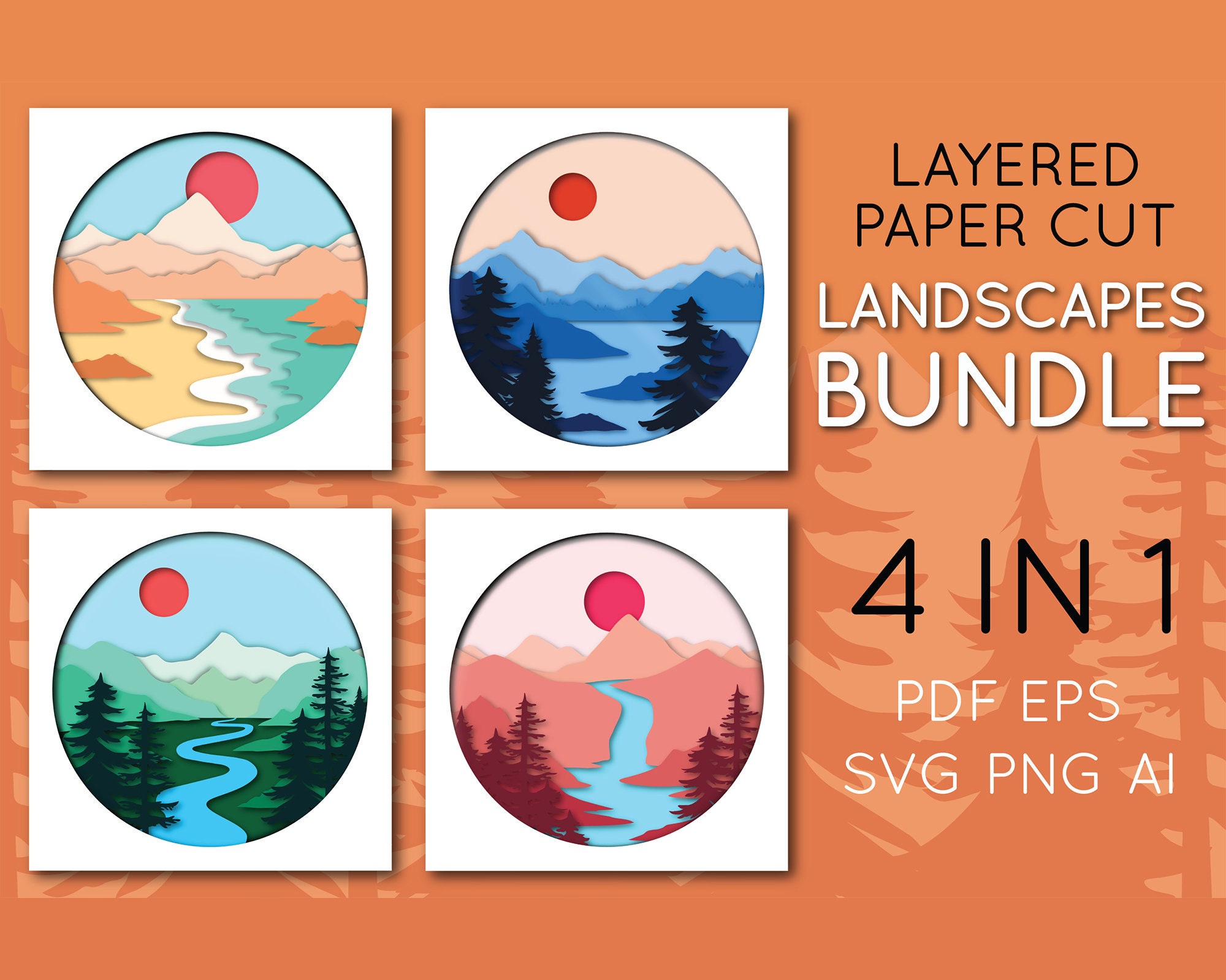 3D Landscapes Layered Papercut Bundle 4 in 1 Mountains - Etsy