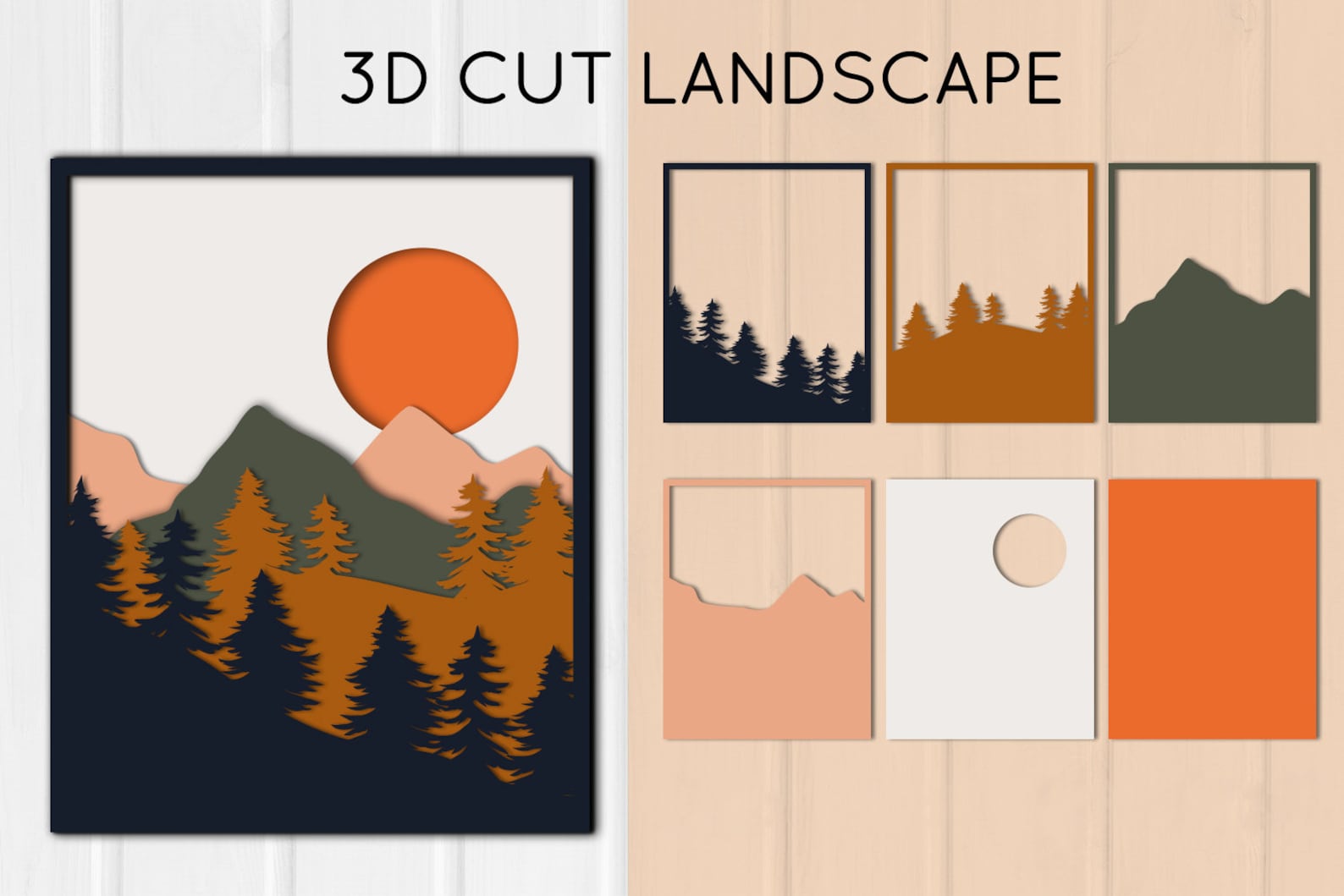3D Landscape Layered Paper Cut Bundle Mountains SVG PNG - Etsy