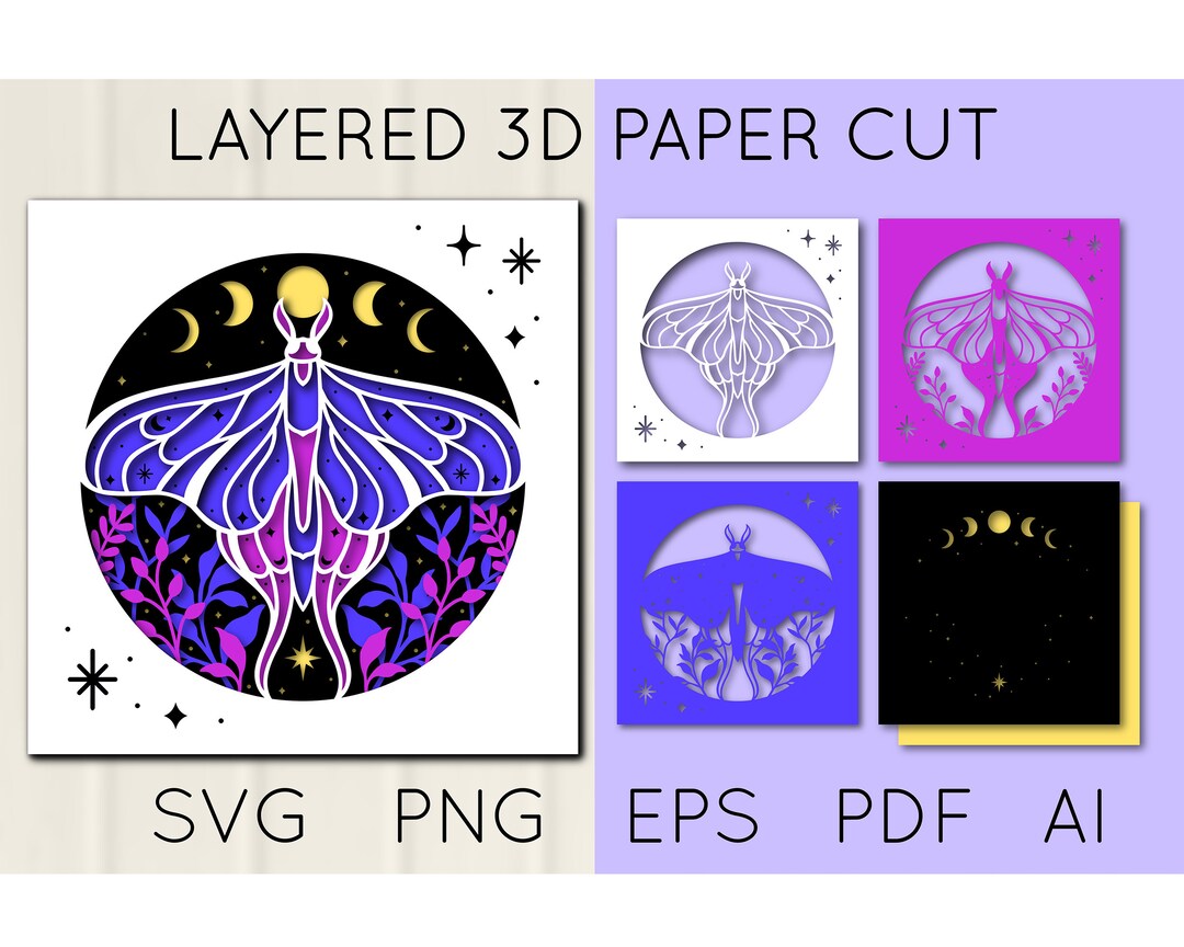 3D Luna Moth Layered Paper Cut, Luna Moth SVG, Luna Moth Shadow Box ...