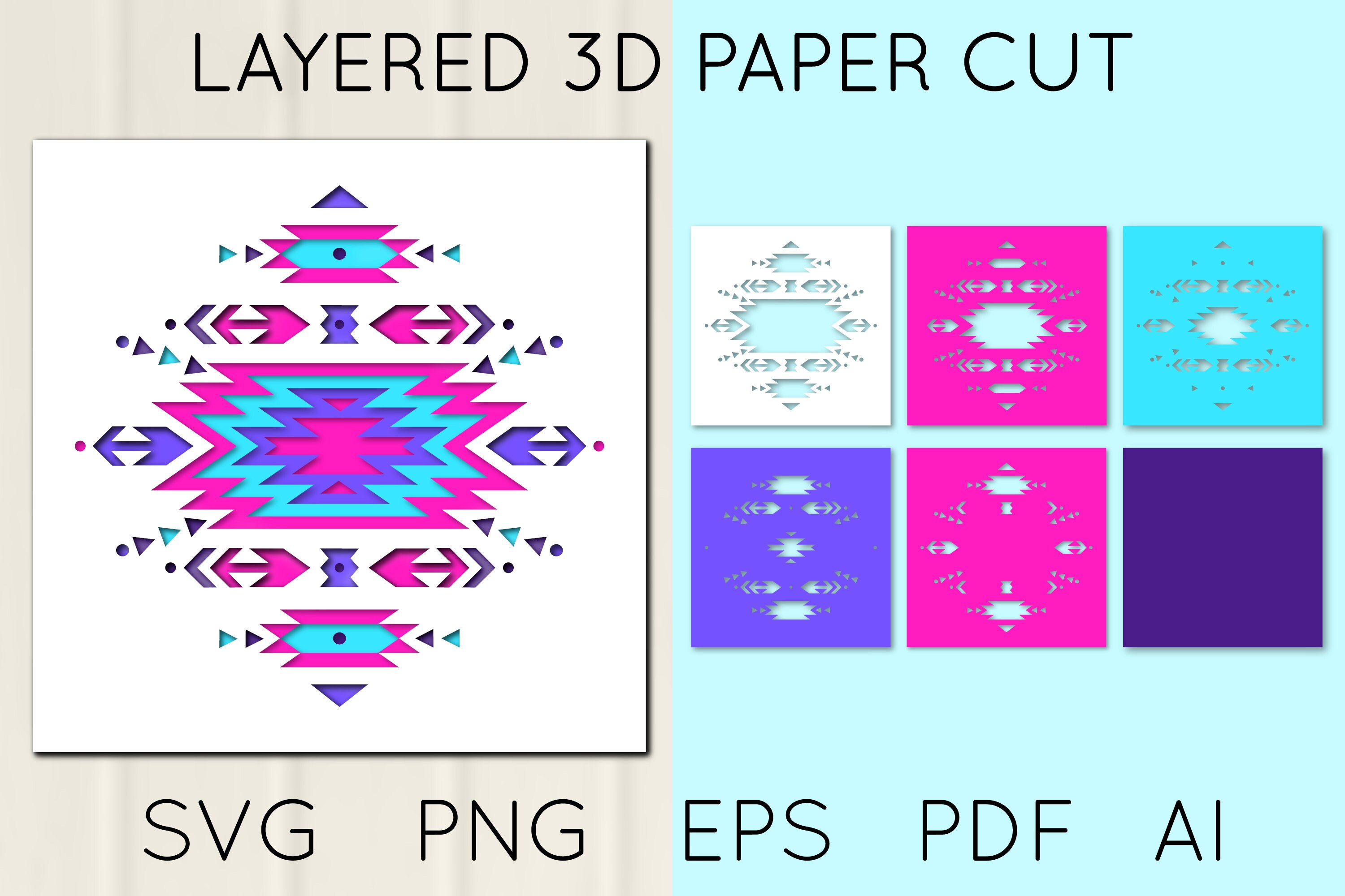 Aztec Tribal Ornament 3D Layered Papercut SVG, Ethnic Pattern Paper ...