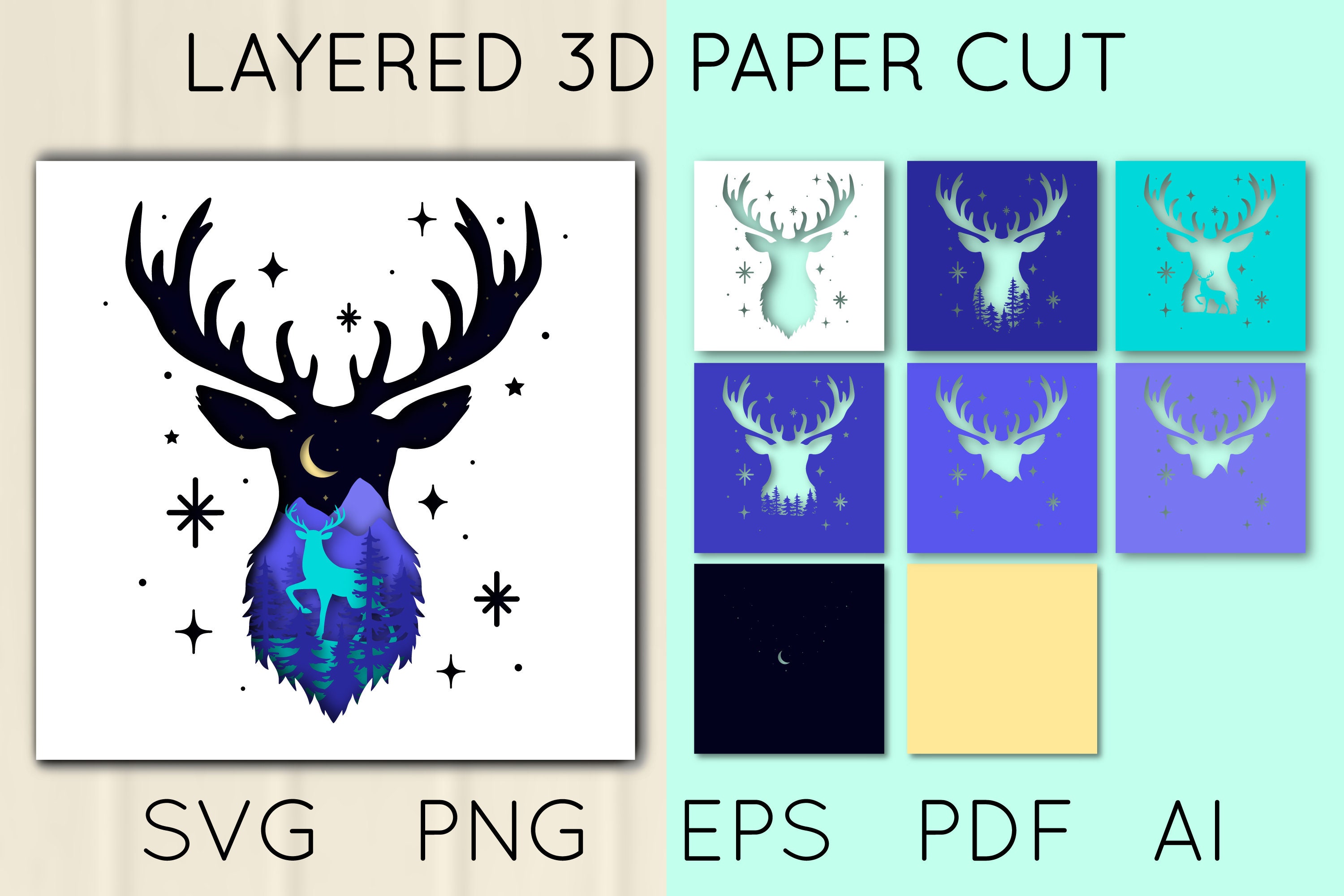 Deer 3D Layered Papercut SVG, Deer Shadow Box, Deer SVG, Forest Paper ...